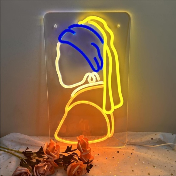 Urban Outfitters | Wall Decor | Neon Girl With The Pearl Earrings Art ...